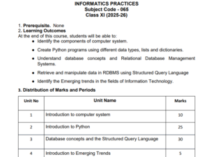 CBSE Class 12 Informatics Practices Syllabus 2025-26, PDF Download