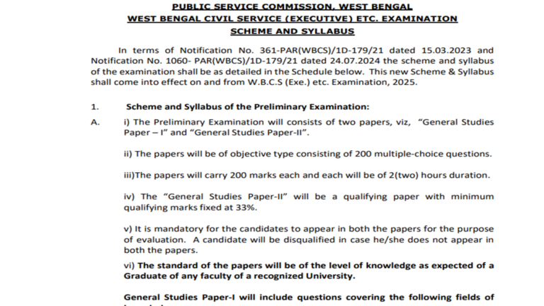 Wbcs Syllabus 2025 Revised New Exam Pattern And Download Pdf