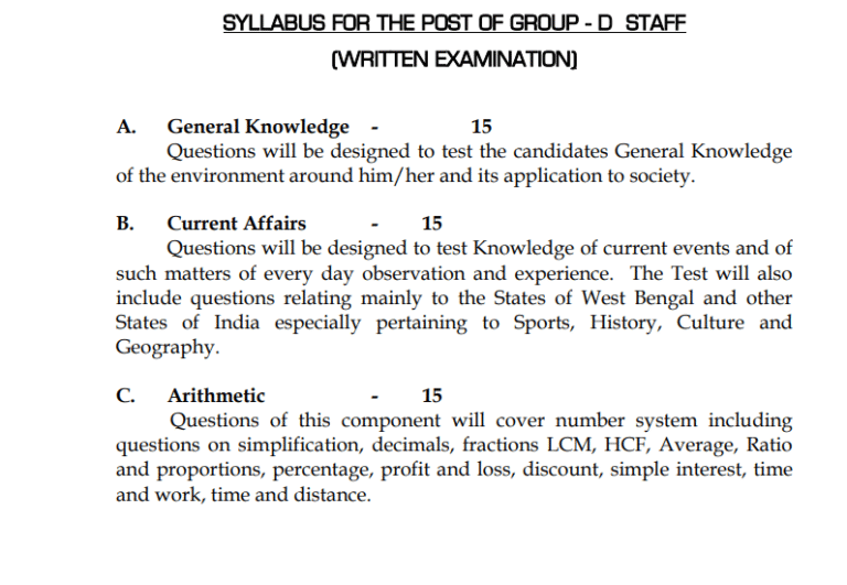 WBSSC Group D Syllabus 2025, Explore Exam Pattern