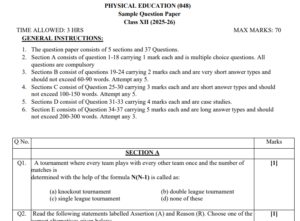 CBSE Class 12 Physical Education Sample Paper 2026, Download PDF