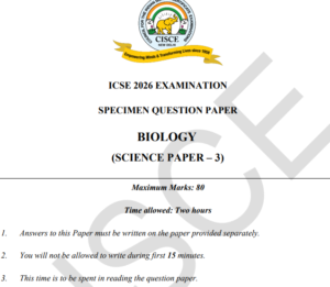 ICSE Biology Class 10 Specimen Paper 2026, Download PDF